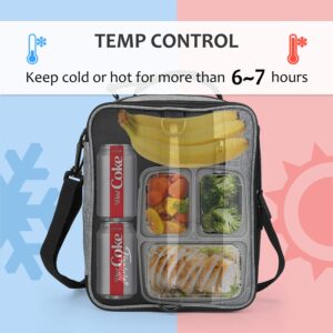 Expandable Insulated Lunch Bag, Leakproof Flat Lunch Cooler Tote with Shoulder Strap for Men and Women, Suitable for Work & Office by Tirrinia, Dark Grey