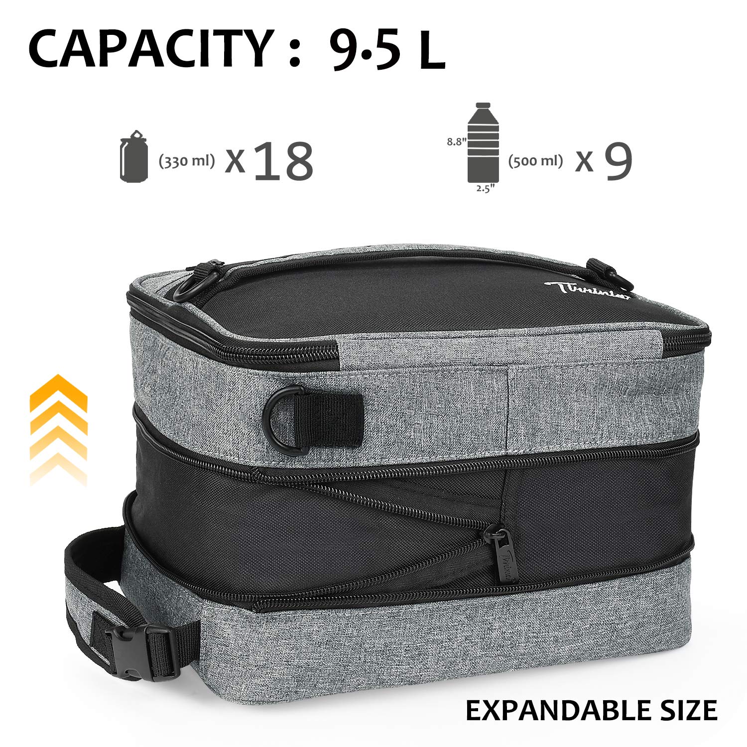 Expandable Insulated Lunch Bag, Leakproof Flat Lunch Cooler Tote with Shoulder Strap for Men and Women, Suitable for Work & Office by Tirrinia, Dark Grey