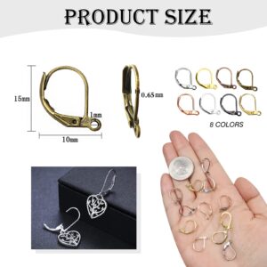 TOAOB 200pcs 8 Colors Leverback French Earring Hooks Hypoallergenic Brass Dangle Earwires with Open Loop 10x15mm Earring Parts Jewelry Making Findings