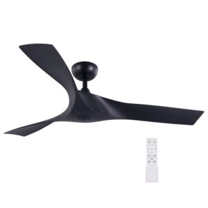 vonluce 52" industrial ceiling fan no light with remote control, mid century ceiling fans with 3 walnut abs blades, indoor ceiling fan for kitchen bedroom living room, black