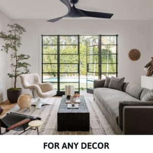 VONLUCE 52" Industrial Ceiling Fan No Light with Remote Control, Mid Century Ceiling Fans with 3 Walnut ABS Blades, Indoor Ceiling Fan for Kitchen Bedroom Living Room, Black