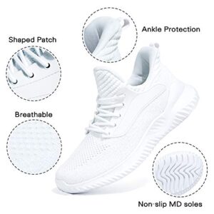 Akk White Sneakers for Women Walking Shoes Comfortable Lightweight Womens Work Casual Tennis Shoes for Gym 8.5 US White