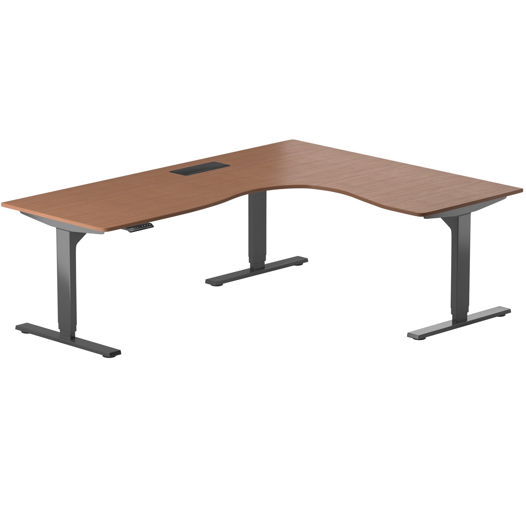 Progressive Desk L Shaped Height Adjustable Standing Desk 59" x 59" - Corner Computer Desk - Electric Stand Up Rising Workstation - Black Frame/Sunset Teak Top