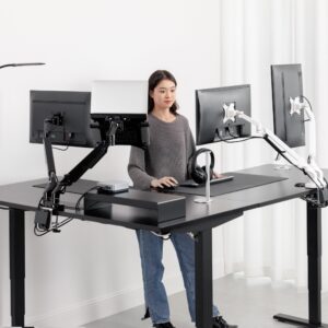 Progressive Desk L Shaped Height Adjustable Standing Desk 59" x 59" - Corner Computer Desk - Electric Stand Up Rising Workstation - Black Frame/Sunset Teak Top