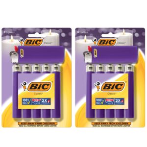 bic classic maxi pocket lighters, lighter for candles, purple lighters (packaging may vary), 12 count pack