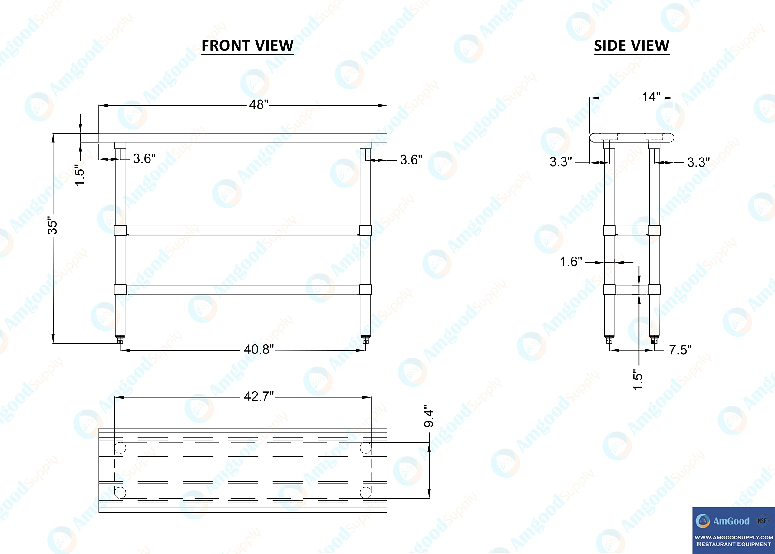 AmGood Stainless Steel Work Table with 2 Shelves | NSF | Metal Utility Table (48" Long x 14" Deep)