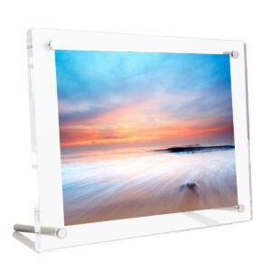 b&nn acrylic picture frame floating look，3mm + 3mm thickness clear photo frame ，desktop frameless display ，self standing (11x14)