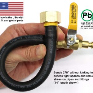 Winterize Sprinkler Systems and Outdoor Faucets: Air Compressor Quick-Connect Plug To Female Garden Hose Faucet Blow Out Adapter with Shut Off Valve (Lead-Free Brass), 14" Long