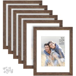 langdon house 11x14 picture frames w/mat to 8x10 (rustic brown, 6 pack) traditional wood-like photo frames for any décor style, richland collection