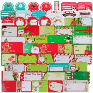 144 pcs christmas sticker labels, self adhesive name tags christmas wrapping paper stickers, santa snowmen xmas tree deer festival birthday wedding holiday decorative decals present labels