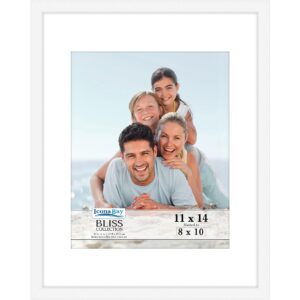 icona bay 11x14 white picture frame with removable mat for 8x10 photo, modern style wood composite frame, wall mount only, bliss collection