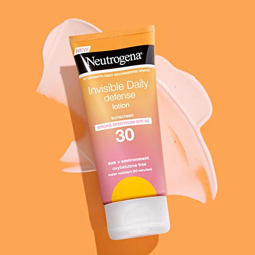 Neutrogena Invisible Daily Defense Sunscreen Lotion, Broad Spectrum SPF 30, Oxybenzone-Free & Water-Resistant, Sun & Environmental Aggressor Protection, Antioxidant Complex, 3.0 fl. oz