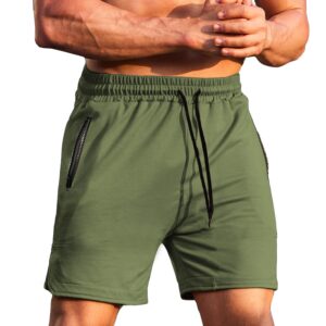 coofandy sweat shorts for men 7" quick dry workout bodybuilding pants training athletic jogger with pockets army green