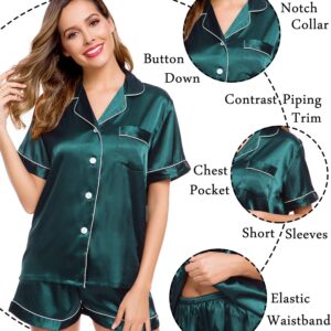 LecGee Womens Silk Satin Pajamas Short Sleeve Loungewear Two-Piece Sleepwear Button-Down Pj Set