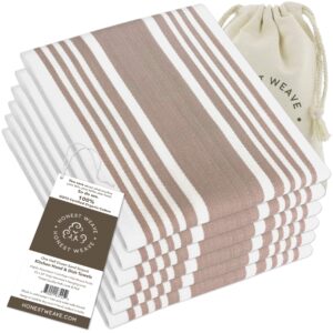 honest weave gots certified organic cotton kitchen hand and dish towel sets - oversized 20x30 inches, fully hemmed, in designer colors, 6-pack, sand stripe