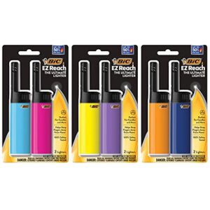 bic ez reach candle lighter, the ultimate lighter with wand for candles, assorted colors, 6 count pack of long lighters