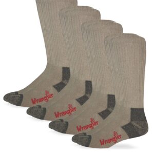 Wrangler Riggs Men's Non-Binding Boot Work Cotton Cushion Smooth Toe Socks 4 Pair Pack, Khaki, Large