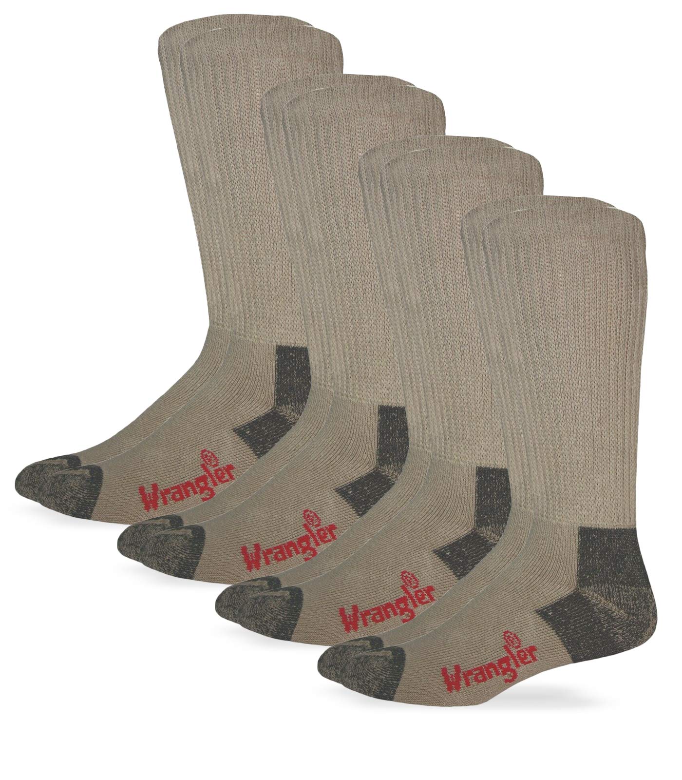 Wrangler Riggs Men's Non-Binding Boot Work Cotton Cushion Smooth Toe Socks 4 Pair Pack, Khaki, Large