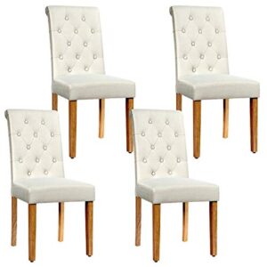 s afstar upholstered dinning chairs set of 4, tufted parsons chairs with solid rubber wood legs & adjustable feet, high back padded dining chairs for kitchen living room restaurant (4, beige)