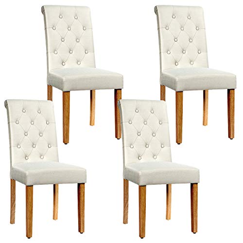 S AFSTAR Upholstered Dinning Chairs Set of 4, Tufted Parsons Chairs with Solid Rubber Wood Legs & Adjustable Feet, High Back Padded Dining Chairs for Kitchen Living Room Restaurant (4, Beige)