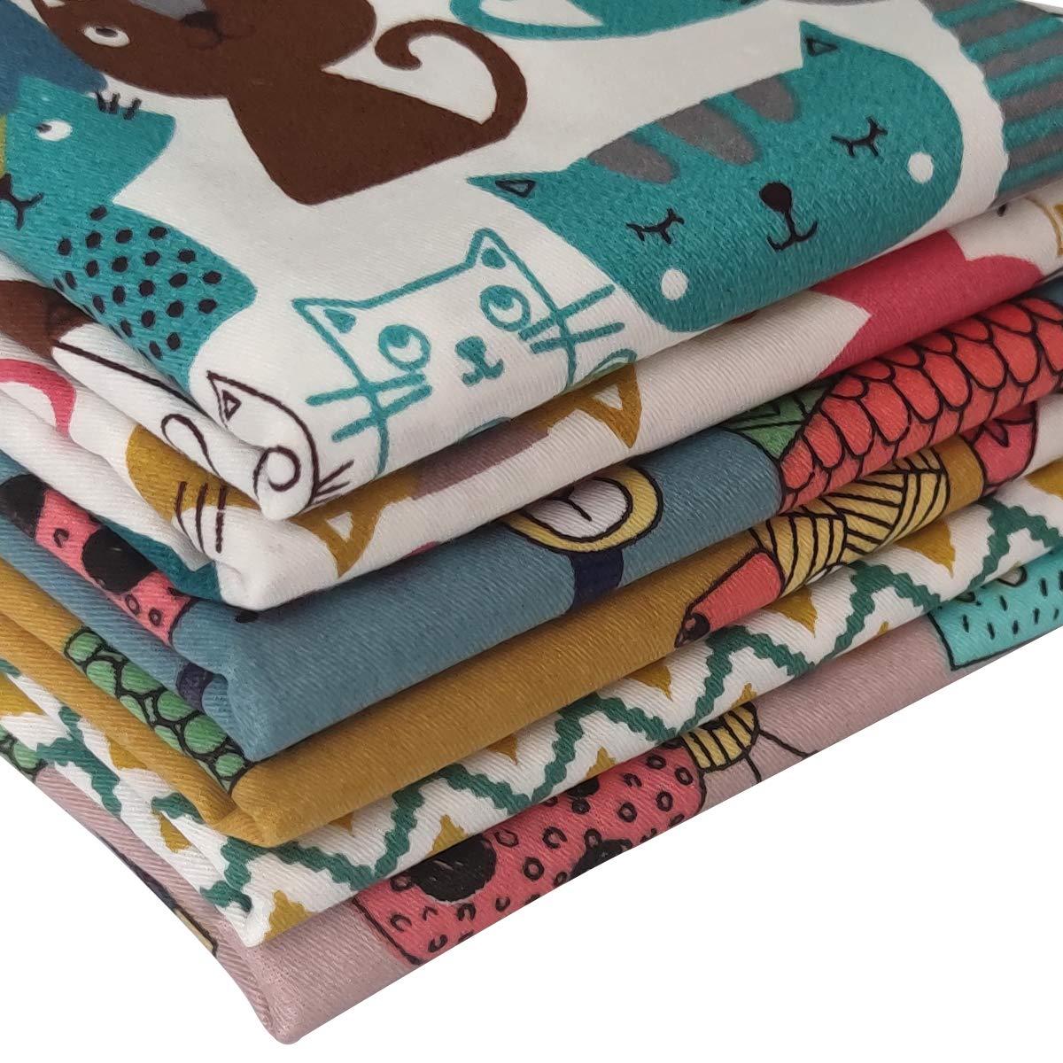 Quilting Fabric Misscrafts 6pcs Craft Fabric 18" x 22" 100% Cotton Bundle Squares Fat Quarters Multicolored for Patchwork DIY Sewing Scrapbooking Cartoon