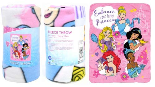 Disney Princesses Fleece Throw Blanket - Disney Embrace Your Inner Princess Kids Fleece Throw Blanket for Boys and Girls, Warm, Soft and Cozy Lightweight Plush Fabric Bed Cover Decor - Size 45" x 60"