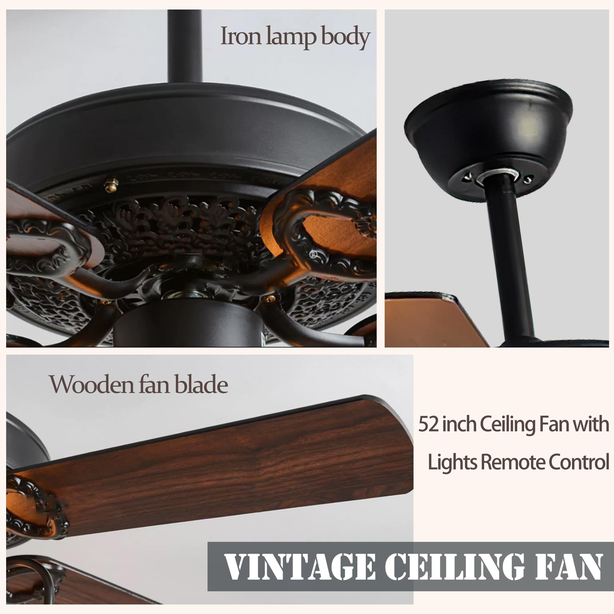 Bagood Farmhouse Ceiling Fan with Light 52 Inch Ceiling Fan with Light Rustic Ceiling Fan with 5 Reversible Wood Blades Vintage Ceiling Fan with Light and Remote for Bedroom Living Room Dining Room