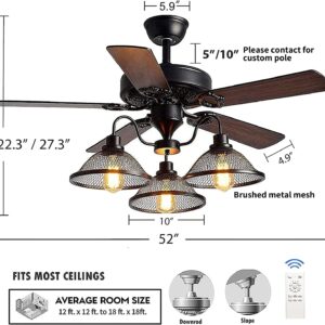 Bagood Farmhouse Ceiling Fan with Light 52 Inch Ceiling Fan with Light Rustic Ceiling Fan with 5 Reversible Wood Blades Vintage Ceiling Fan with Light and Remote for Bedroom Living Room Dining Room