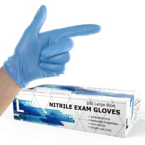 dre health large blue powder free disposable nitrile gloves (pack of 100)