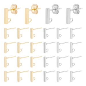 UNICRAFTALE Hypoallergenic Stud Earring with Loop 40 Pieces Rectangle Earring with Ear Nut 0.8mm Pin Stainless Steel Earring Posts for DIY Earrings Jewelry Making