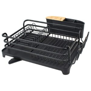 BRIAN & DANY Aluminum Dish Drying Rack, Dish Racks for Kitchen Counter, Dish Drainer with Removable Cutlery Holder & Cup Holder, 16.5" L x 11.8" W, Black