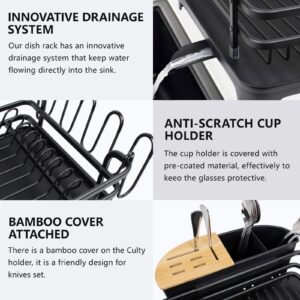 BRIAN & DANY Aluminum Dish Drying Rack, Dish Racks for Kitchen Counter, Dish Drainer with Removable Cutlery Holder & Cup Holder, 16.5" L x 11.8" W, Black