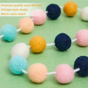 WILLBOND Wool Felt Ball Garland Colorful Pom Pom Garland 6.5 Feet Long 24 Ball Garland for Mardi Gras Easter Halloween Thanksgiving Christmas Wall (Classic Colors,2 Pieces)