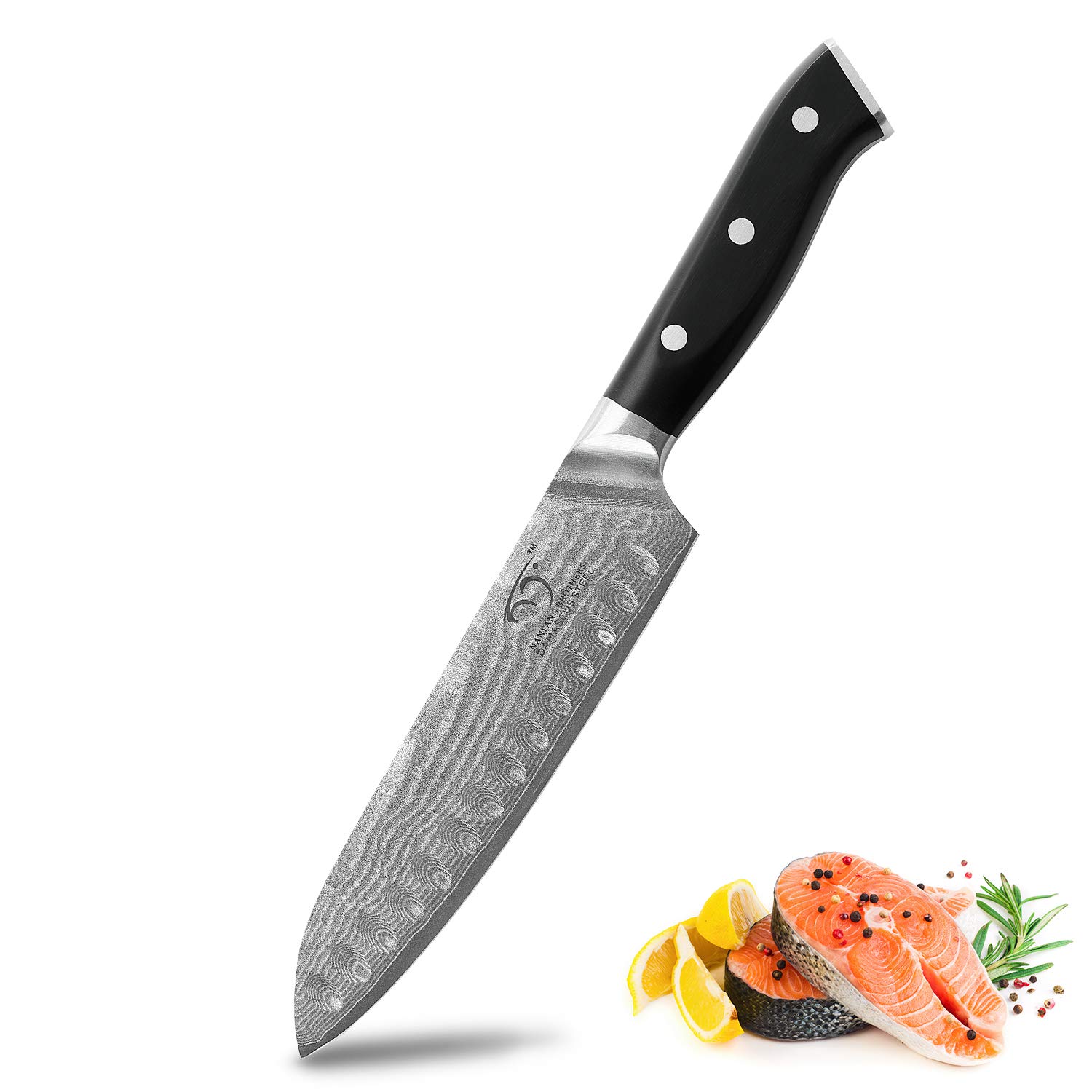 Santoku Knife 7 Inch, YanXuan Series Professional Kitchen Knife Forged with VG10 Super Steel 67-Layer Damascus, Non-slip ABS Ergonomic Triple Rivet Handle, Razor Sharp Lightweight Multipurpose