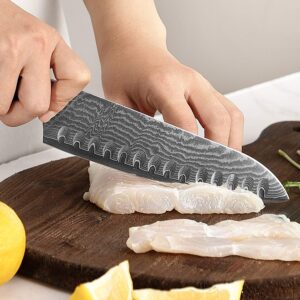 Santoku Knife 7 Inch, YanXuan Series Professional Kitchen Knife Forged with VG10 Super Steel 67-Layer Damascus, Non-slip ABS Ergonomic Triple Rivet Handle, Razor Sharp Lightweight Multipurpose