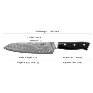 Santoku Knife 7 Inch, YanXuan Series Professional Kitchen Knife Forged with VG10 Super Steel 67-Layer Damascus, Non-slip ABS Ergonomic Triple Rivet Handle, Razor Sharp Lightweight Multipurpose