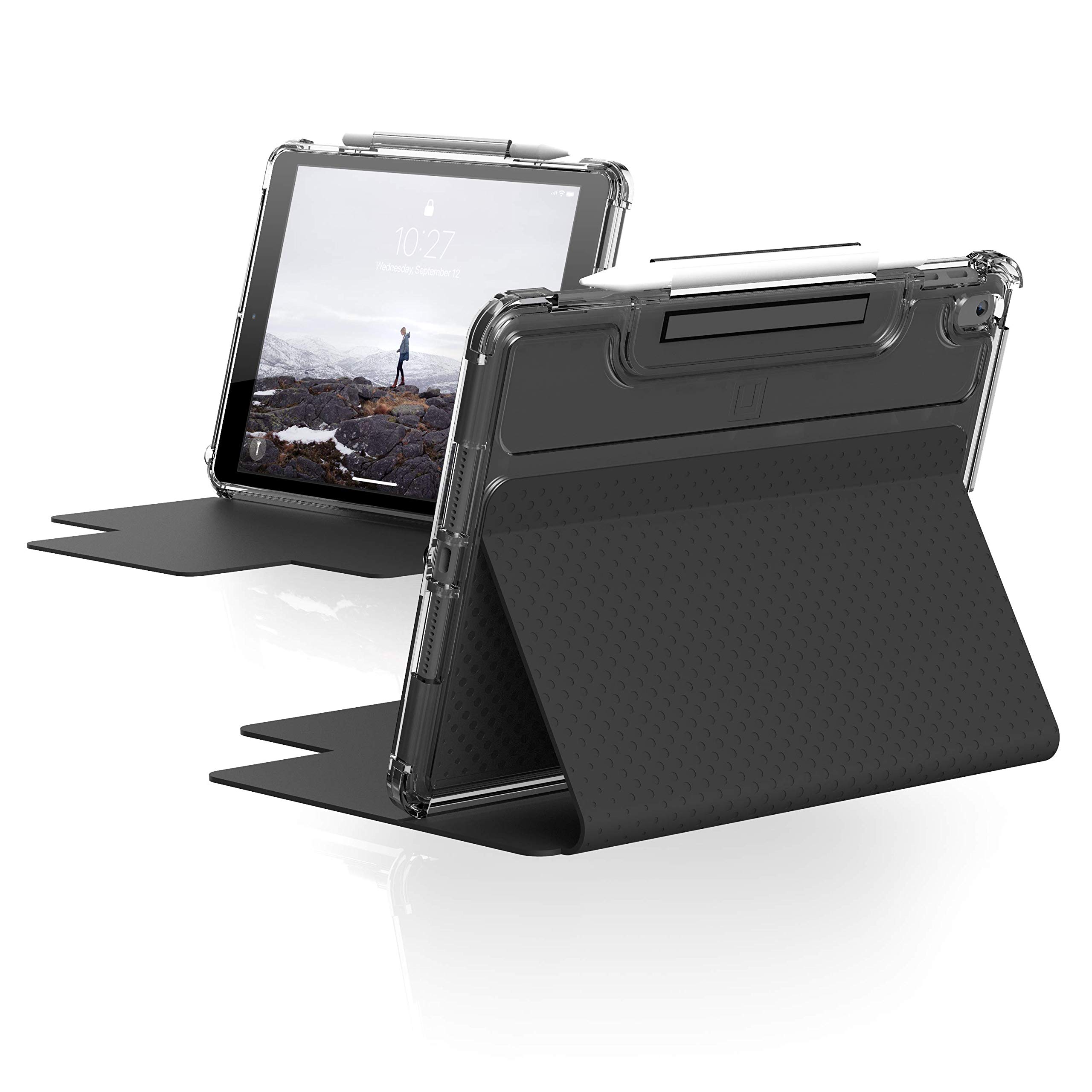 [U] by UAG Designed for iPad 10.2 Case Black/Ice 9th Generation 2021, 8th Gen 2020, Lucent Lightweight Ultra-Slim Smart Folio Protective Cover with Auto/Sleep Wake & Pencil Holder