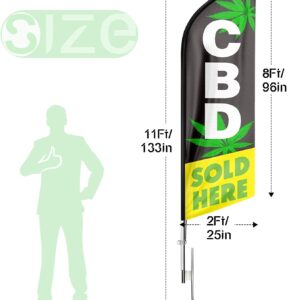 CBD Sold Here Advertising Feather Flag, CBD Swooper Flag Sign with Pole Kit and Ground Stake, 11Ft CBD Sold Here Advertising Feather Banner Sign (Black)