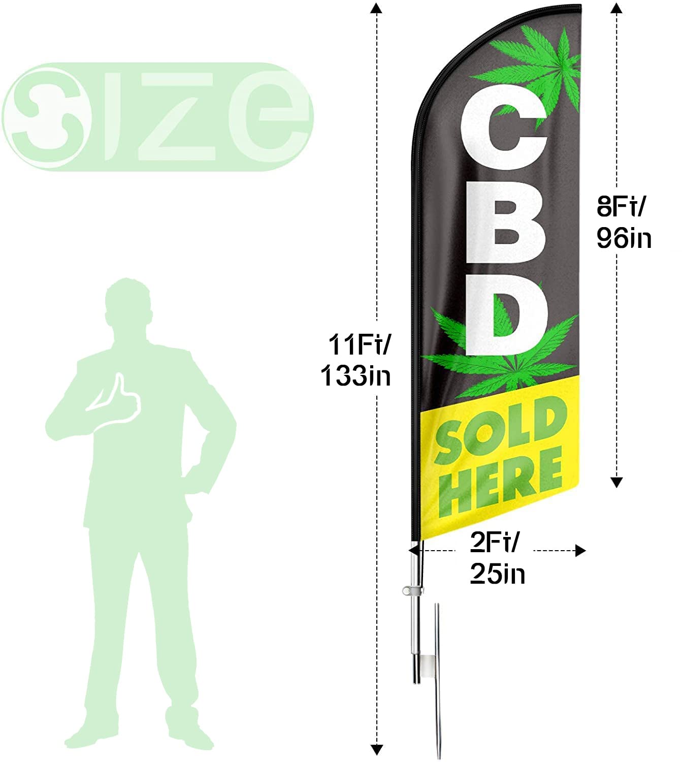 CBD Sold Here Advertising Feather Flag, CBD Swooper Flag Sign with Pole Kit and Ground Stake, 11Ft CBD Sold Here Advertising Feather Banner Sign (Black)