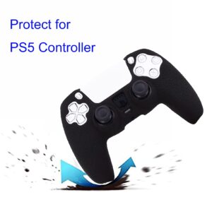 PS5 Controller Skin,Hikfly Silicone Cover for Sony PlayStation 5 Controller Grip Skin Protector Faceplates Kits Video Games(1x Black cover with 4 x Thumb Grips Caps)