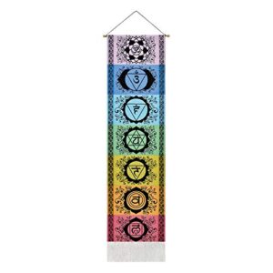 uspring colorful tapestry mandala tapestry trippy tapestry wall hanging with tassel striped for room (black, 12.8 x 51.2 inches)