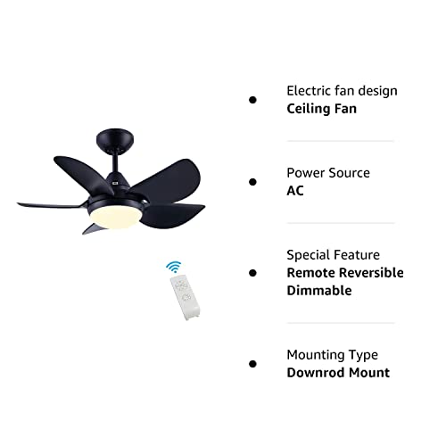 CJOY Small Ceiling Fan with Light, 30 inch Black Ceiling Fans with Lights and Remote, Bedroom Ceiling Fans with Lights Dimmable, 5 ABS Reversible Blades Fan Light for Kid Room