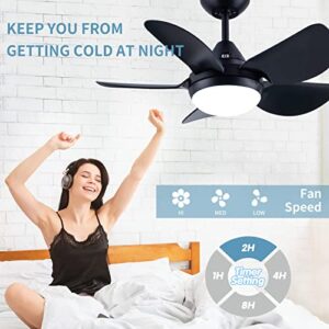 CJOY Small Ceiling Fan with Light, 30 inch Black Ceiling Fans with Lights and Remote, Bedroom Ceiling Fans with Lights Dimmable, 5 ABS Reversible Blades Fan Light for Kid Room