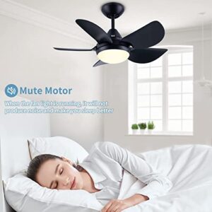 CJOY Small Ceiling Fan with Light, 30 inch Black Ceiling Fans with Lights and Remote, Bedroom Ceiling Fans with Lights Dimmable, 5 ABS Reversible Blades Fan Light for Kid Room