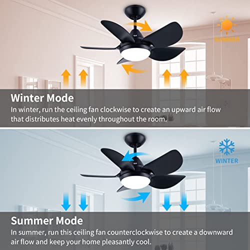 CJOY Small Ceiling Fan with Light, 30 inch Black Ceiling Fans with Lights and Remote, Bedroom Ceiling Fans with Lights Dimmable, 5 ABS Reversible Blades Fan Light for Kid Room