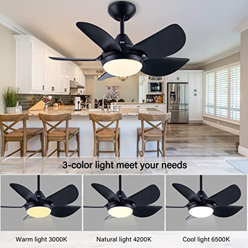 CJOY Small Ceiling Fan with Light, 30 inch Black Ceiling Fans with Lights and Remote, Bedroom Ceiling Fans with Lights Dimmable, 5 ABS Reversible Blades Fan Light for Kid Room