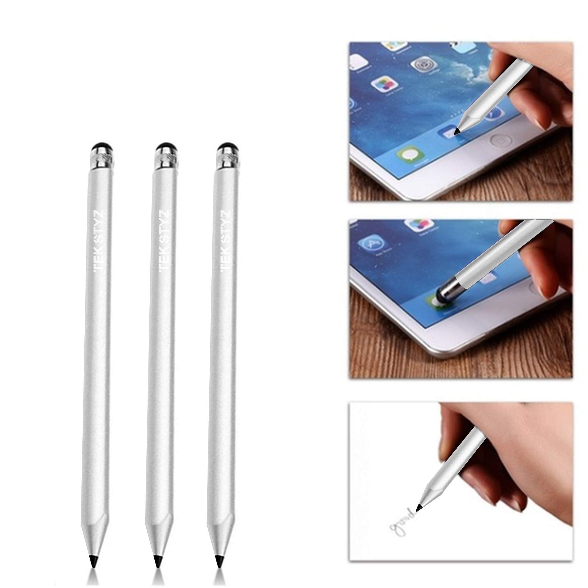 Tek Styz Pro Stylus Capacitive Pen Upgraded Works for Plantronics BackBeat 903+ with Custom High Precision Touch Full Size 3 Pack! (Silver)