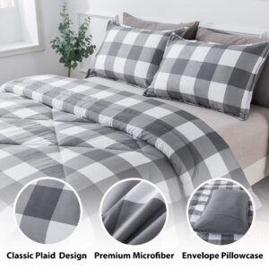 Andency Grey Queen Comforter Set, 3 Pieces Grey White Buffalo Check Plaid Bedding Comforter & Sets, Light Gray Soft Lightweight Fluffy All Season Bed Set