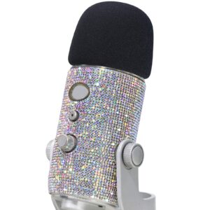 youshares blue yeti pop filter - cute glitter sticker, bling diamond shiny skin with mic foam winscreen compatible with blue yeti microphones (silver)