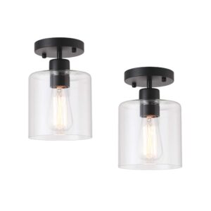 klss 2 pack black modern semi flush mount ceiling light,rustic ceiling light fixture for closet hallway entryway,hallway ceiing light,matte black finish (6 in)